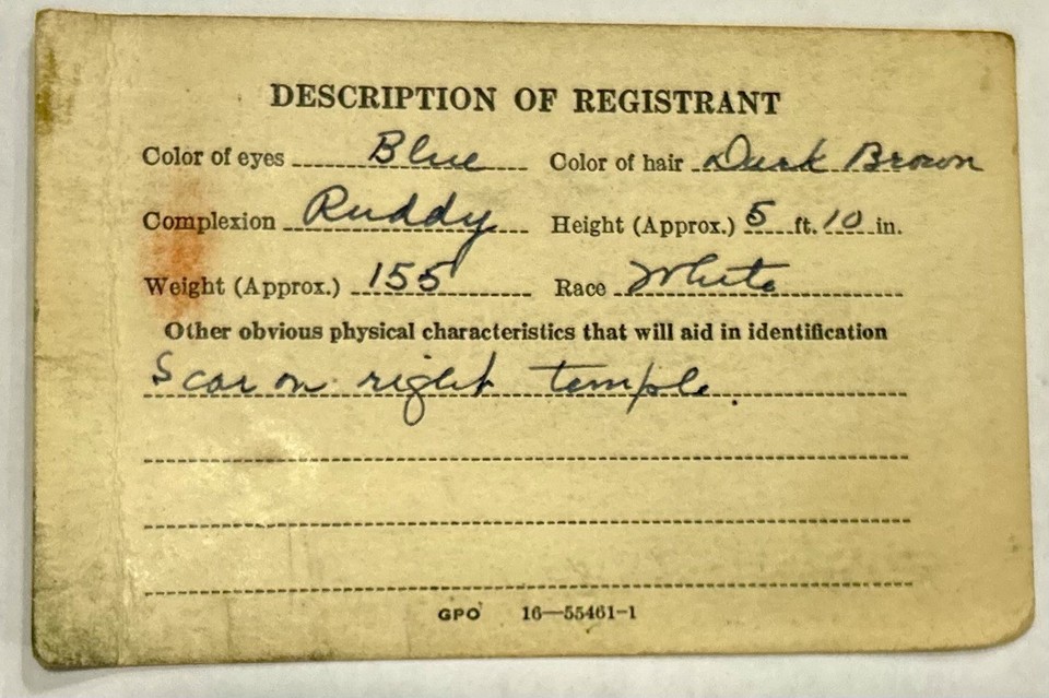 1948 Selective Service Military Certificate - SSS Form 2 - Draft Card ...