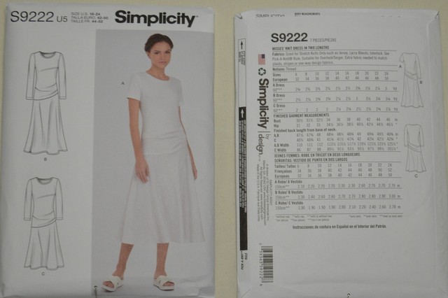 Vintage Simplicity 9222 Mock Wrap Dress & Tie Belt Sewing Pattern Women ...