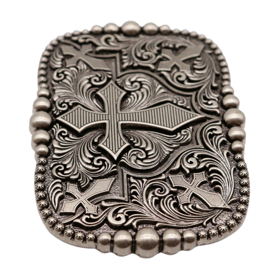 Men Women Belt Buckle Rusty Silver Color Metal Western Cross Religious ...