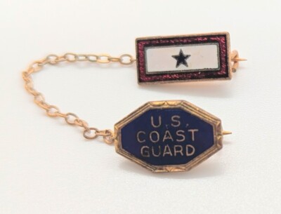 Gold filled vintage two-part enamel USCG US Coast Guard lapel pin tie ...