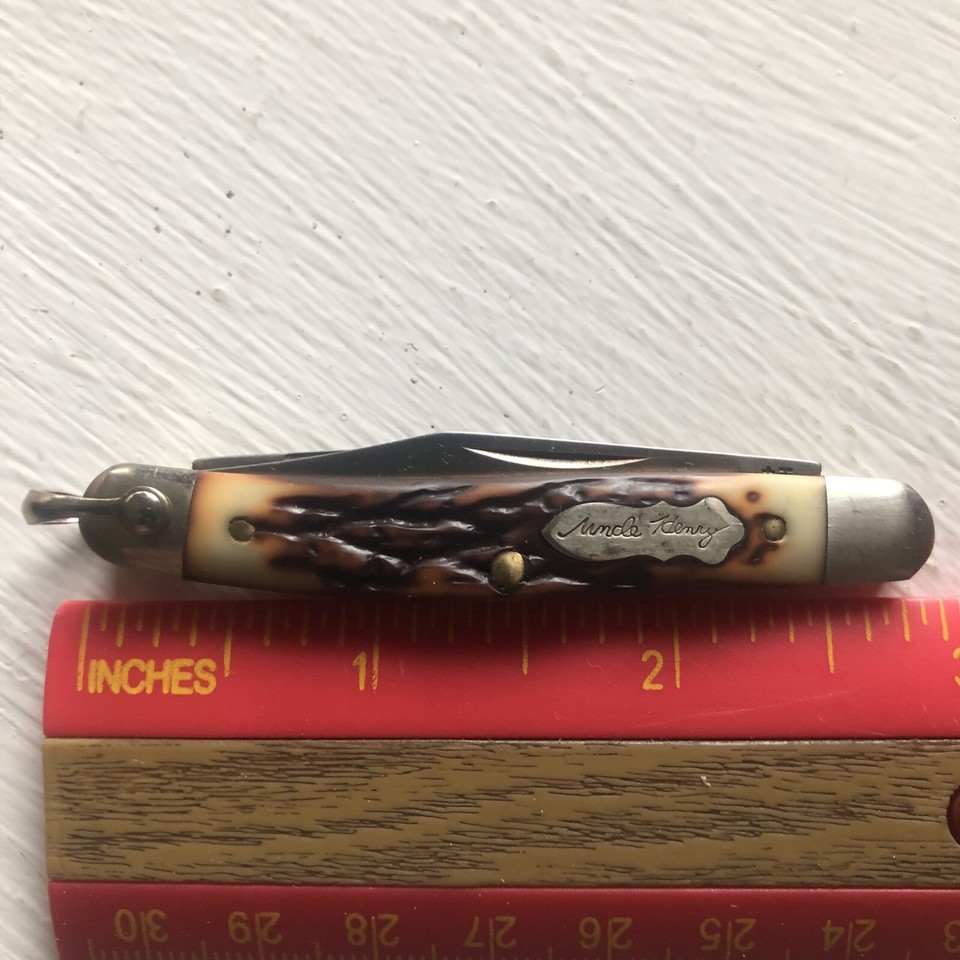 NOS Schrade USA Uncle Henry 804UH Journeymen Jigged Staglon Handles ...