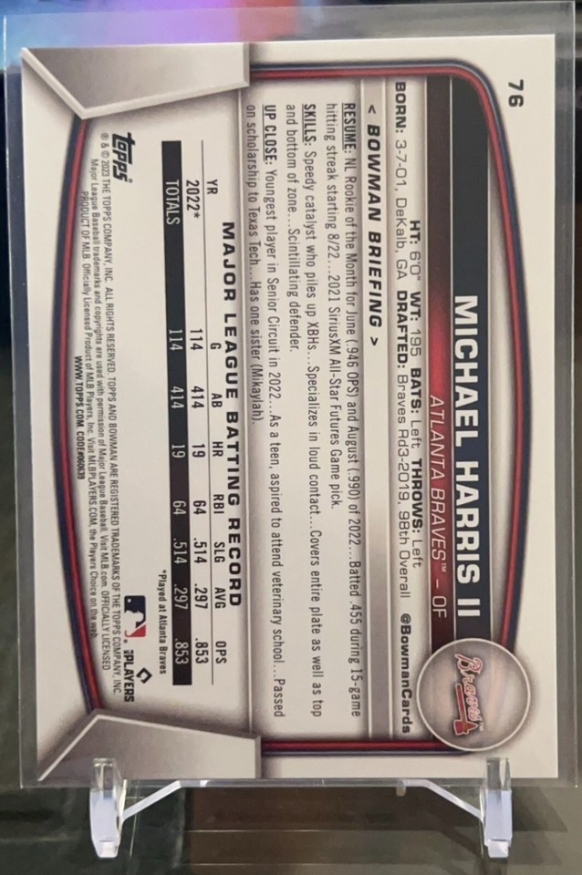 Michael Harris II Rookie Card RC 2023 Bowman Atlanta Braves #76 | eBay