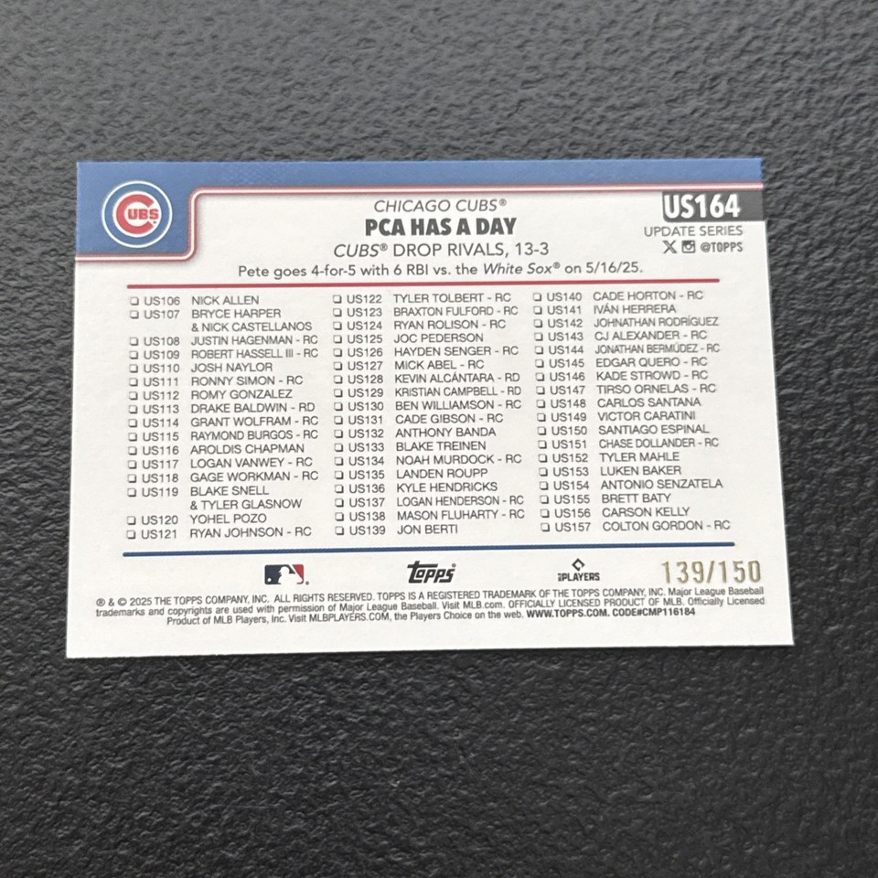 d /150 Pete Crow-Armstrong 2025 Topps Update Blue HoloFoil Checklist ...