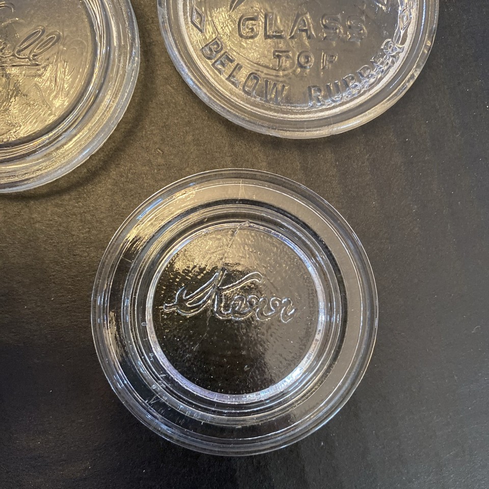 6 Vtg Reg Ball Kerr Clear Glass Lid Inserts W/ Aluminum Rings Mason ...