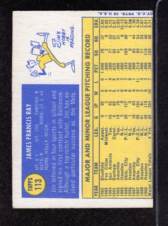 1970 Topps #113 Jim Ray Houston Astros Baseball Card VG/EX+ | eBay