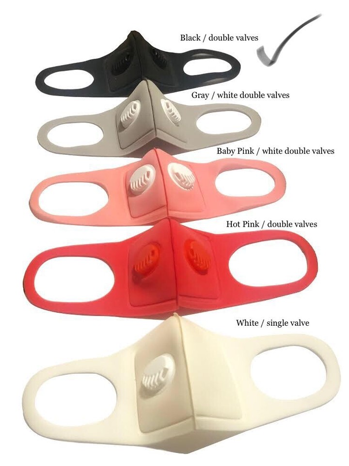 Black Face Mask Cover Dual Air Valve Anti PM2.5 Protection Reusable ...