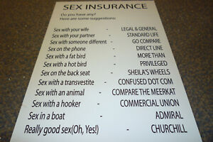 SEX INSURANCE fun METAL SIGN / PLAQUE / WALL ART adult rude saucy ...