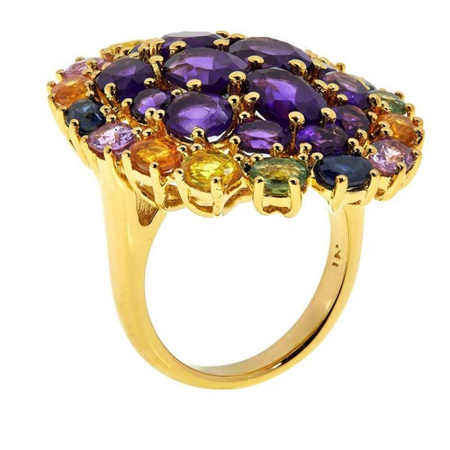 HSN Colleen Lopez Gold-Plated Amethyst and Multi-Color Sapphire Ring ...