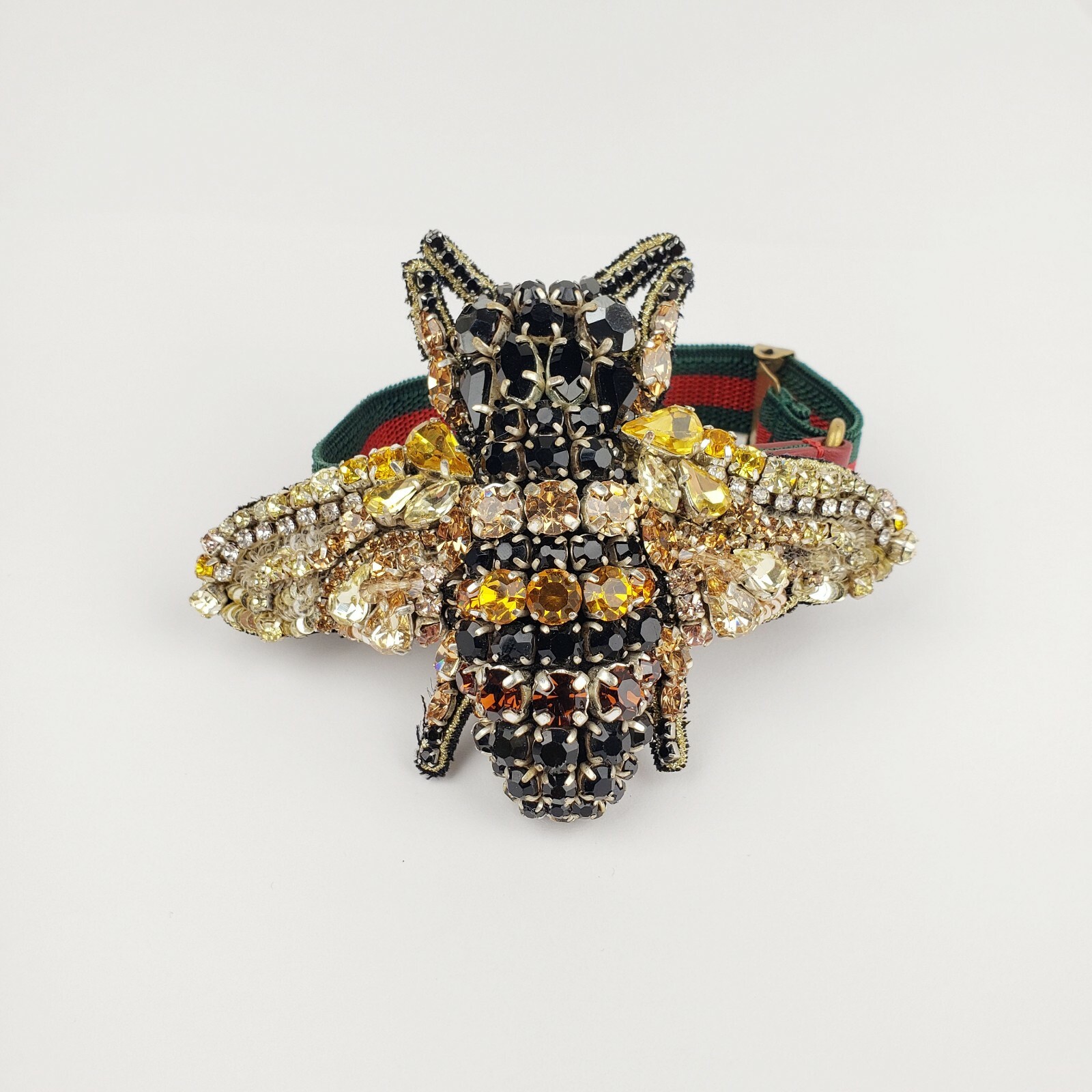 Gucci Black/Gold Crystal Bee Bracelet w/Tiger Head and GRG Elastic Band ...