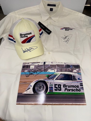 HURLEY HAYWOOD SIGNED BRUMOS PORSCHE RACING , PERSONAL TEAM SHIRT, HAT ...