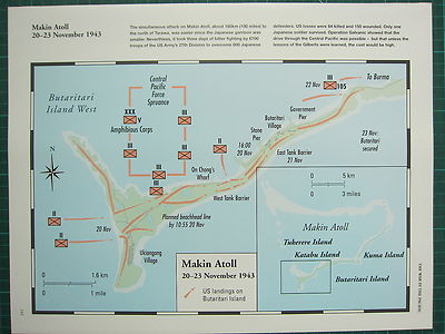 WW2 WWII MAP ~ MAKIN ATOLL 20-23 NOV 1943 US LANDINGS BUTARITARI ...