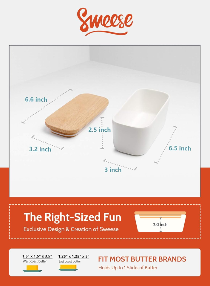 Sweese Small Butter Dish with Lid for Countertop, Airtight Butter ...