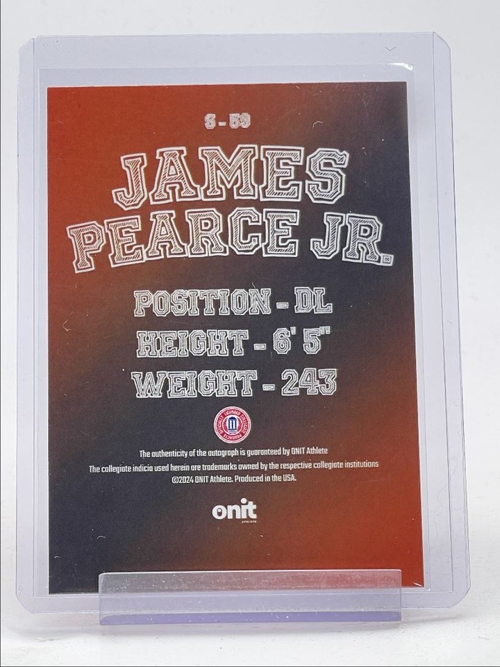 JAMES PEARCE JR. 2024 ONIT ATHLETE COLLEGE COLORS AUTOGRAPH AUTO /400 ...