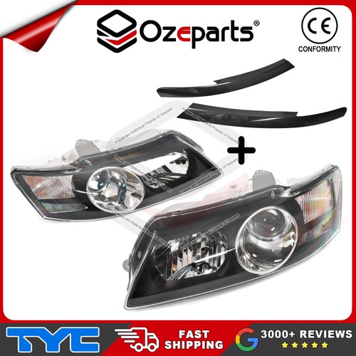 Pair LH+RH Head Light Black + Eyelids For Holden Commodore VY Berlina ...