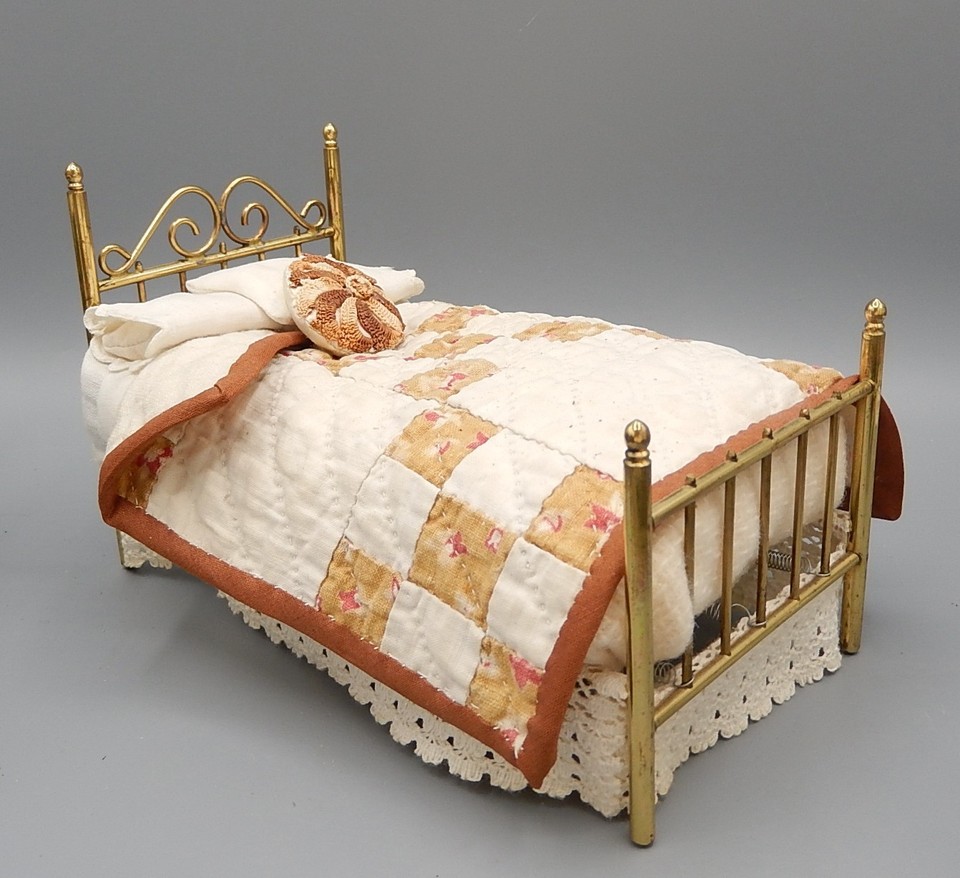 IGMA Barbara Studebaker Miniatures Dressed Brass Bed Dollhouse ...