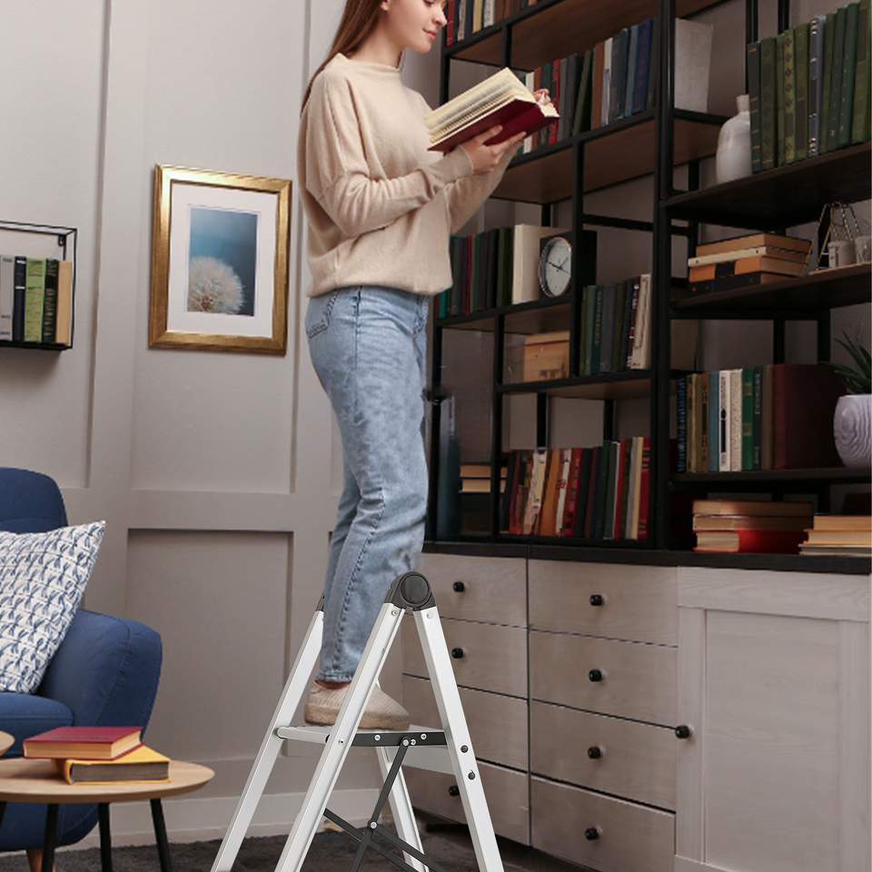 Folding 2 Step Ladder Aluminum 330lbs Anti-Slip Pedal Stool Indoor ...