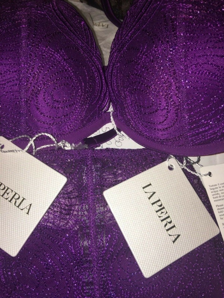 La Perla Elements 38B L Silk Lace Push Up Bra Brief Panty Set Violet ...