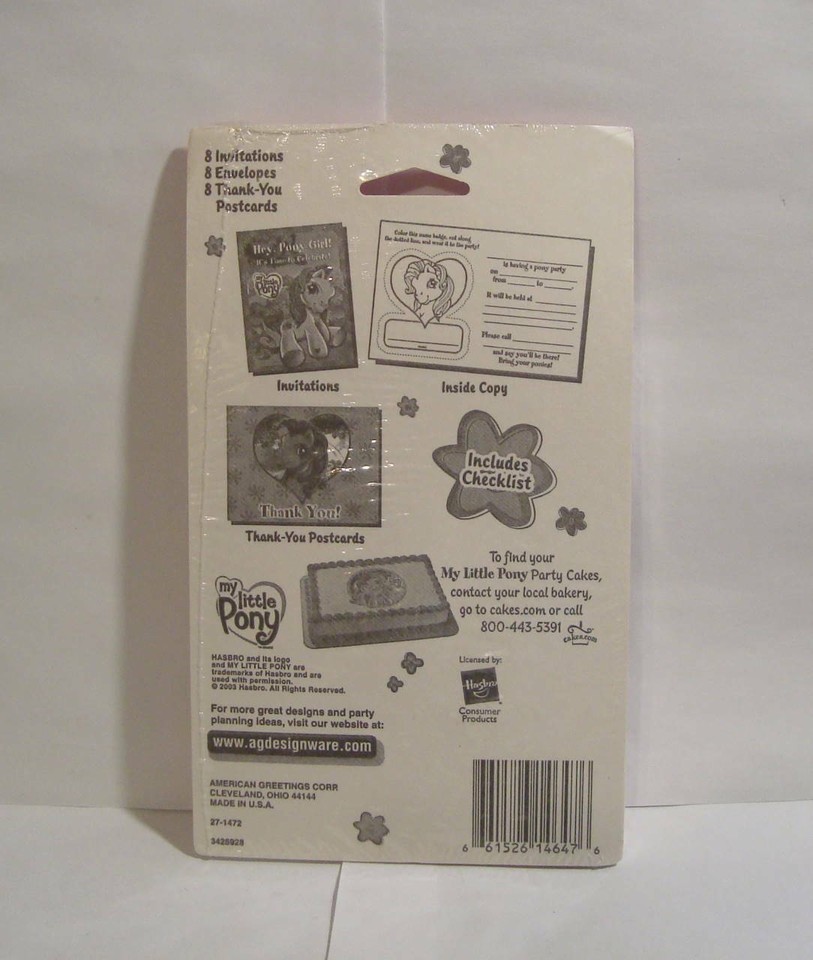 MY LITTLE PONY INVITATIONS & THANK YOU POSTCARDS SUNNY DAZE MIP 2003 ...
