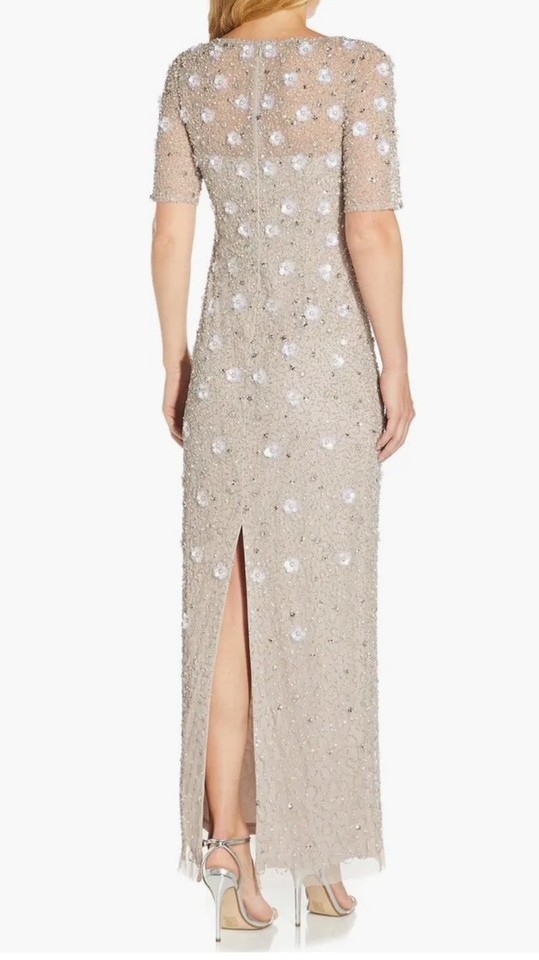 Adrianna Papell Beaded Sequin Gown Marble Gray Dress Size 6 Formal or ...
