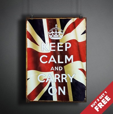 KEEP CALM AND CARRY ON POSTER A3 A4 * UK FLAG UNION JACK WORLD WAR 2 ...