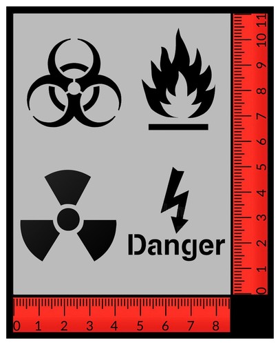 Warning Symbols Hazard Danger Signs Stencil 8.5" x 11" Sheet FAST FREE ...