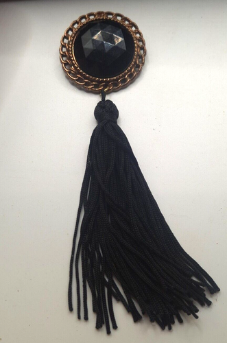 Beautiful Vintage Black 1.5" x 5" Circular Brooch Pin w/ Tassel | eBay