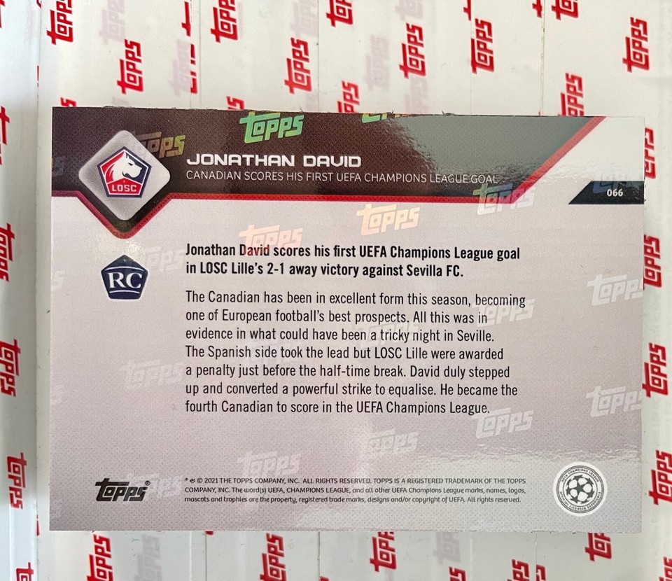 Jonathan David RC LOSC Lille Canada 2021 UCL Topps Now Card #66 UEFA ...