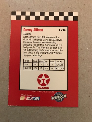 Davey Allison 1993 NASCAR Maxx Card 1 Of 20 | eBay