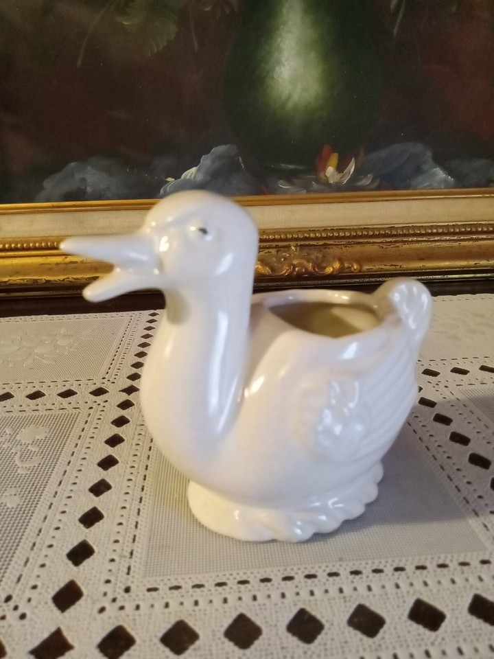 Small Vintage Ceramic Duck Planter Gloss White | eBay