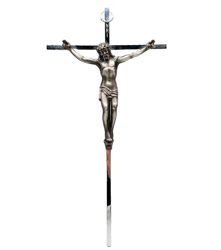 Vintage Crucifix Silver Metal Cross with Pewter Jesus Inri Wall Hanging ...