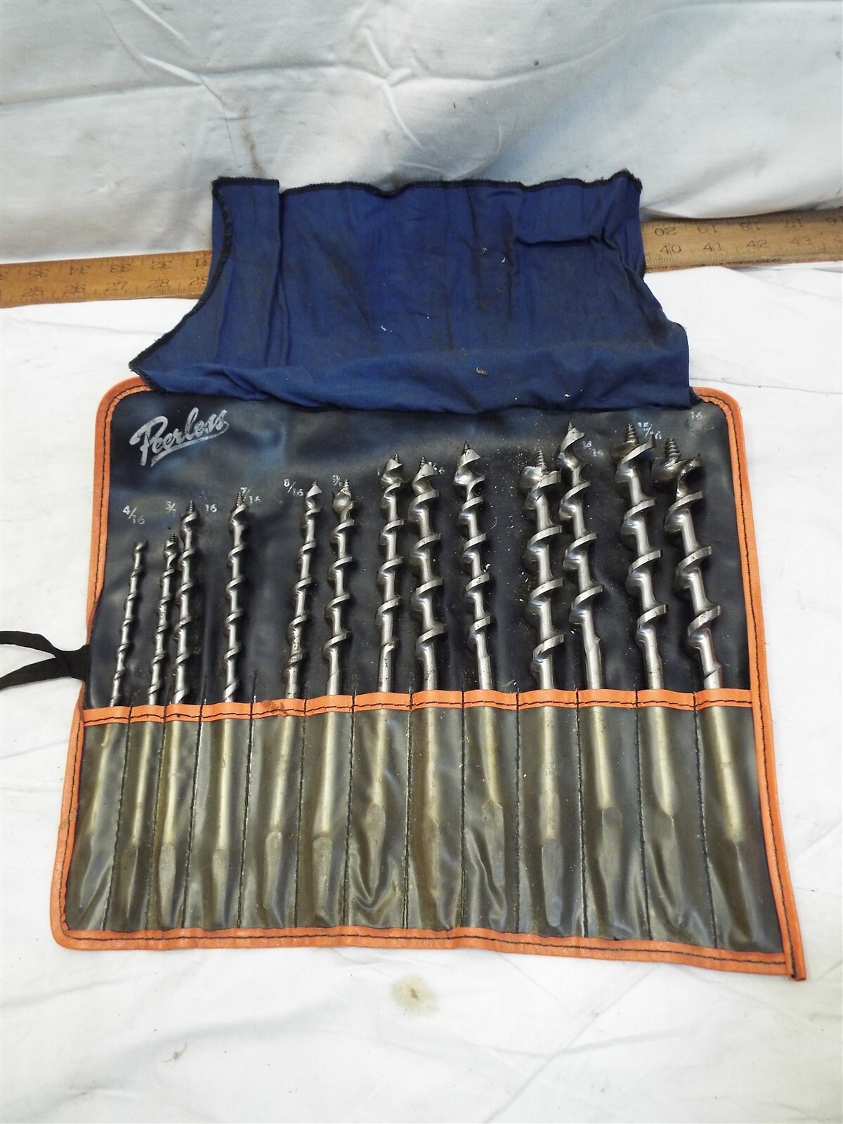 Vintage Peerless Brace Auger Drill Bits Wood Working Tool in Roll ...