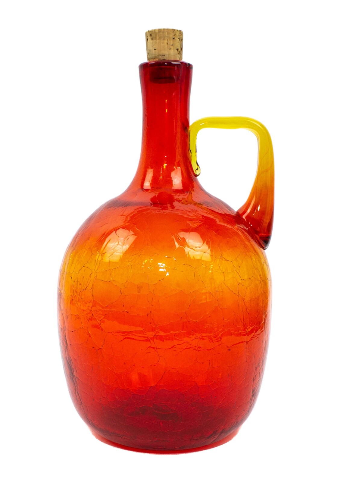 Blenko Amberina Crackle Glass Handled Bottle Jug 15" Joel Philip Myers ...