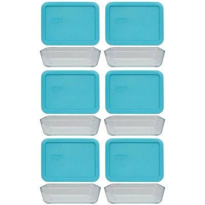 Pyrex 7210 3-Cup Rectangle Glass Storage Dish w/ 7210-PC Surf Blue Lid ...
