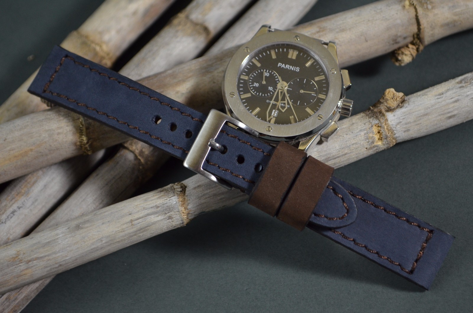 MA WATCH STRAP 22 20 18 MM BLUE BROWN FOREST GENUINE NUBUK LEATHER ...