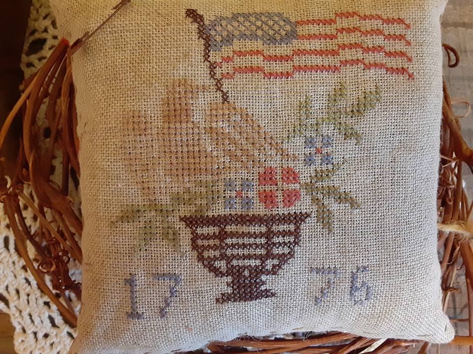 Completed Cross Stitch Pinkeep - Eagle and Flag- stitched by Pines and ...