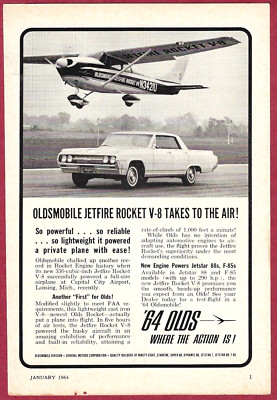 1964 OLDSMOBILE print ad ~ 330 Cubic Inch Jetfire Rocket V-8 Engine | eBay