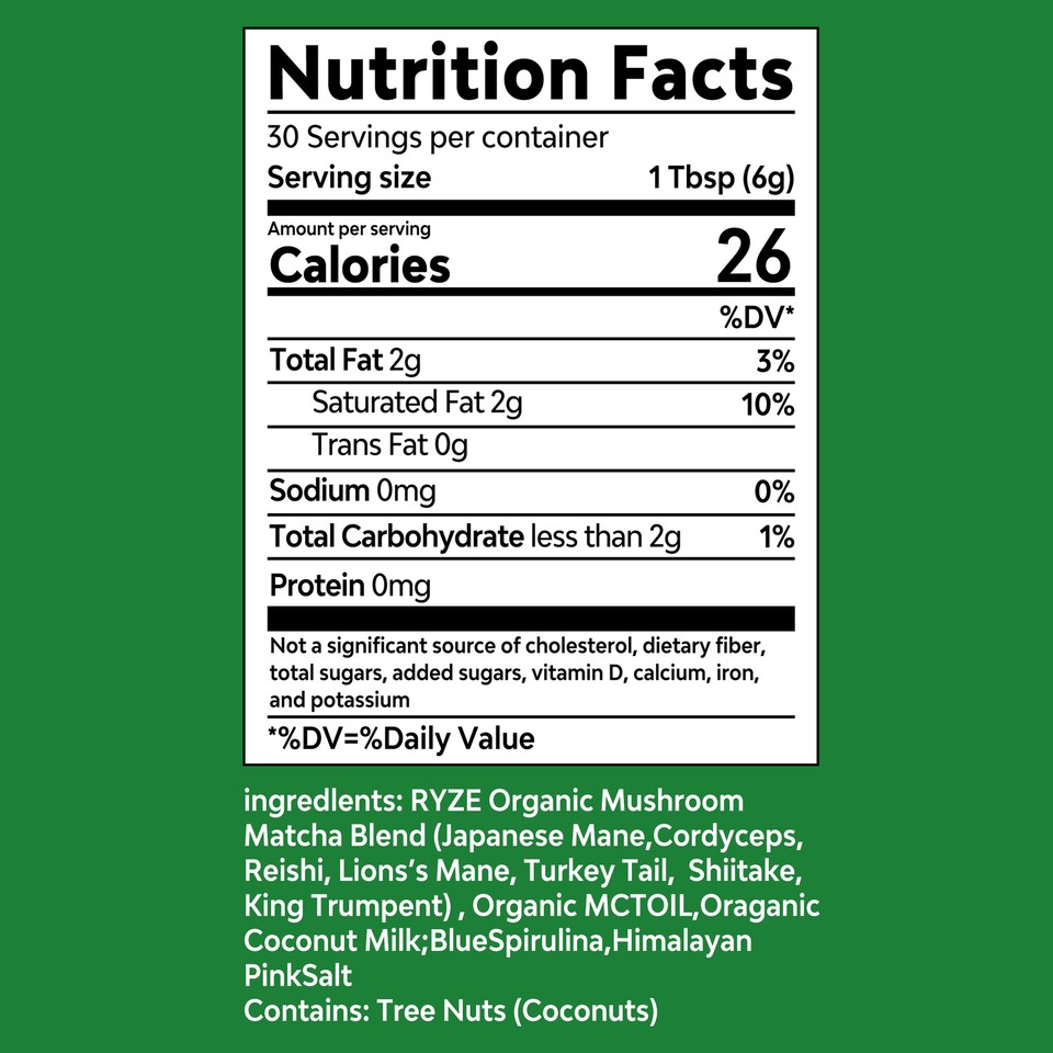 Mushroom Matcha Instant Coffee, 180g - Organic Supplement, 30 Servings ...