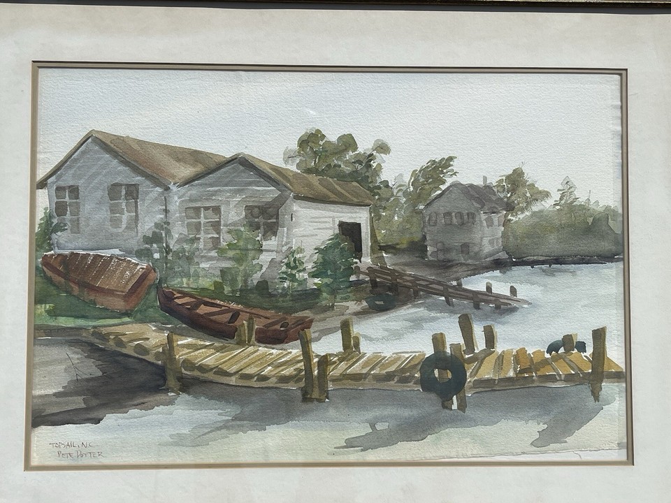 Original Watercolor Painting By Peter Potter Dock Scene Topsail North ...
