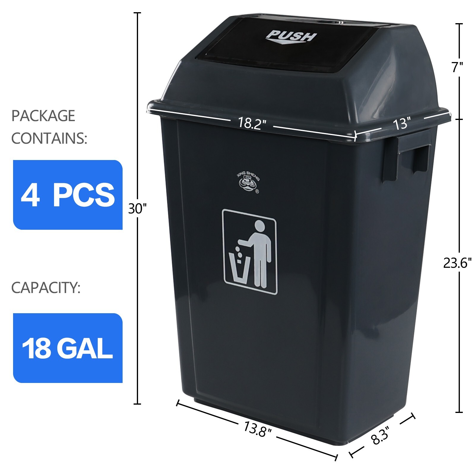 Idotry 18 Gallon Trash Can Plastic Kitchen Garbage Bin w/ Swing-Top ...