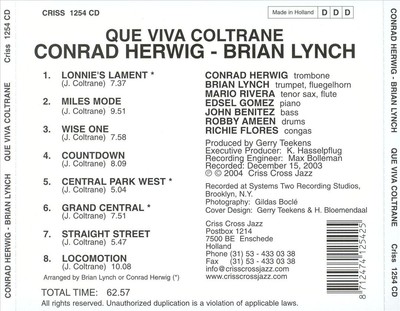 CONRAD HERWIG & BRIAN LYNCH QUE VIVA COLTRANE NEW CD 8712474125425| eBay