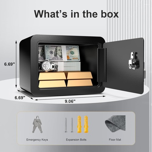 0.23 Cub Safe, Small Safe Box with Key, Mini Home Safes for Money, Coin ...