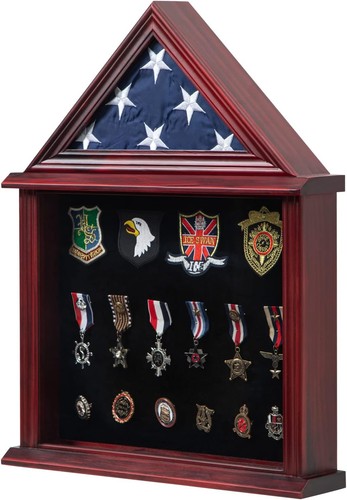 Solid Wood Flag Display Case Military Shadow Box Fit a Folded 3x5 Flag ...