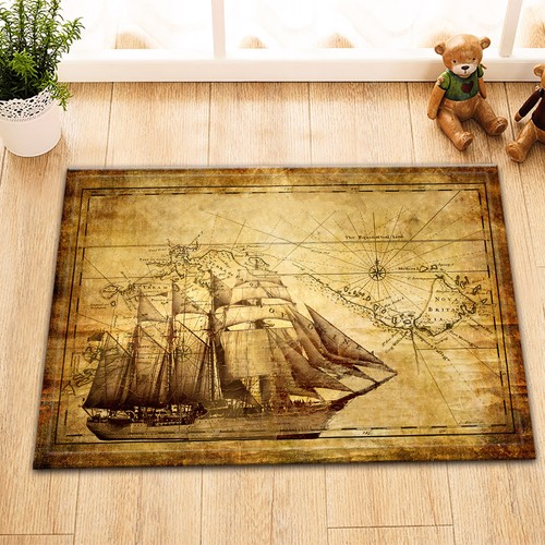 Retro Nautical Chart Shower Rug Non-slip Door Bath Mat Room Kitchen ...