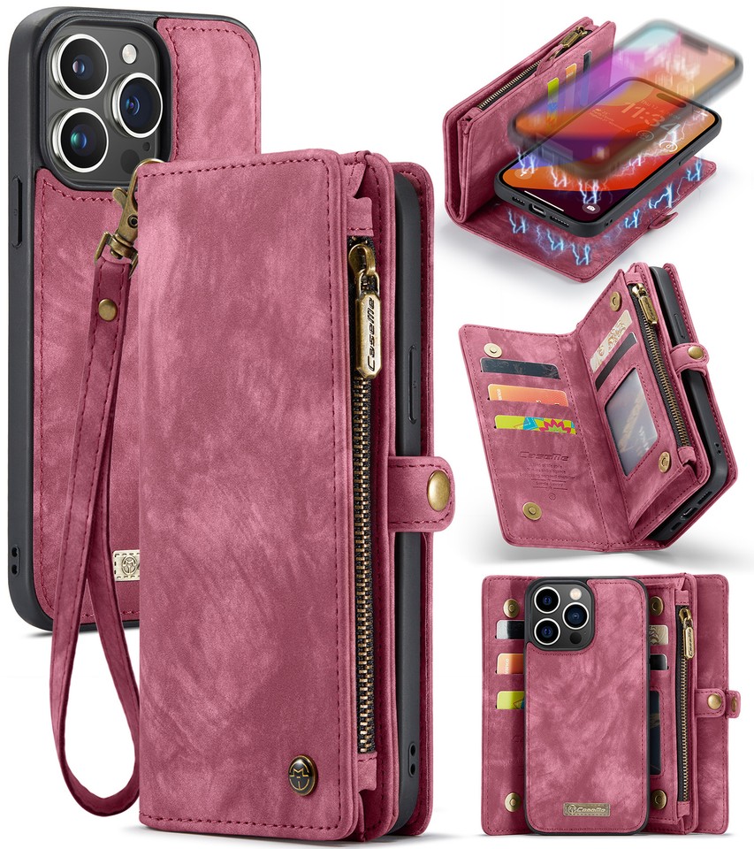 Zipper Leather Wallet Detachable Cover Case For iPhone 15 14 Pro Max 13 ...