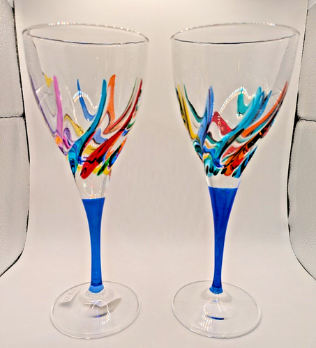 CC ZECCHIN MURANO Wine Glass, Rainbow Swirl Pattern 8-1/8” Tall, Set of ...