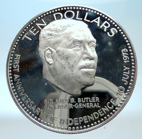 1974 BAHAMAS Large Independence Milo Butler Genuine Proof Silver $10 ...