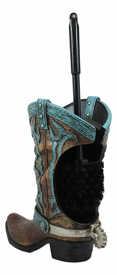 Ebros Western Turquoise Cowboy Boot with Spur Toilet Bowl Brush and ...