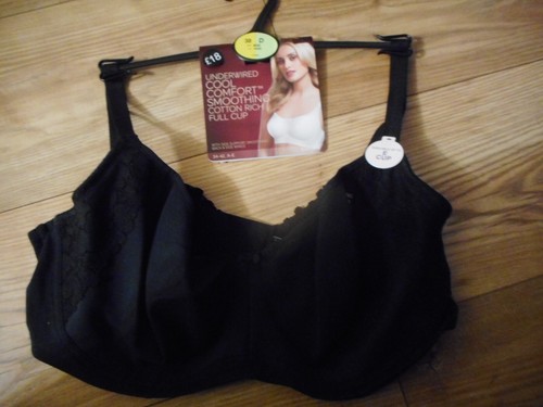 36B EX STORES BLACK UNDERWIRED SMOOTHING FULL CUP BRA RRP £18 NEW BNWOT ...