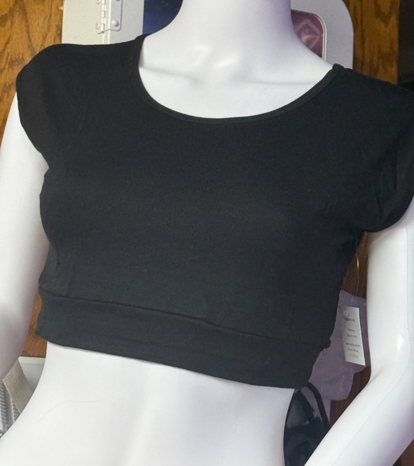 HalfTee Yoga Workout Black Basic Cap Sleeve Bralette Solid Stretch | eBay