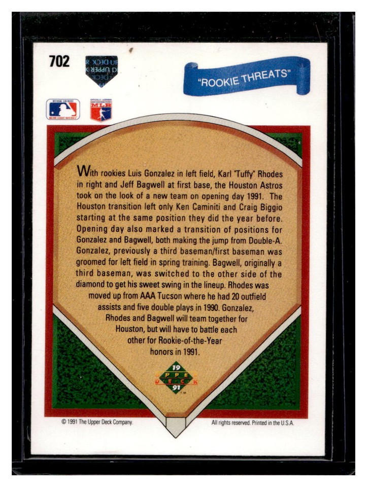 1991 Upper Deck 702 Rookie Threats Jeff Bagwell Luis Gonzalez Karl ...
